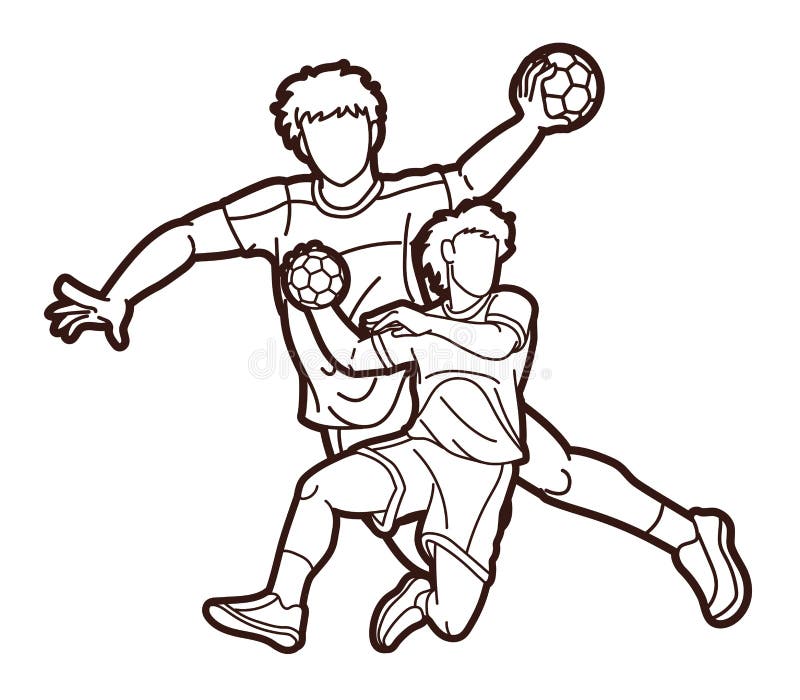 Group of Handball Sport Male Players Team Men Mix Action Cartoon ...