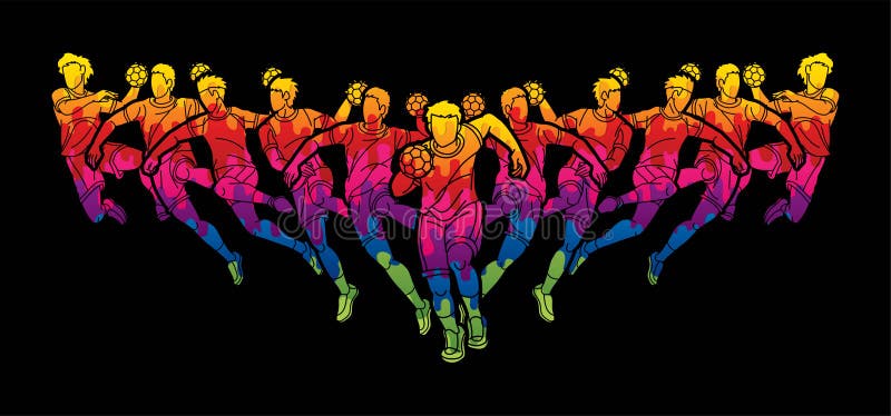 Group of Handball Sport Male Players Team Men Mix Action Cartoon ...