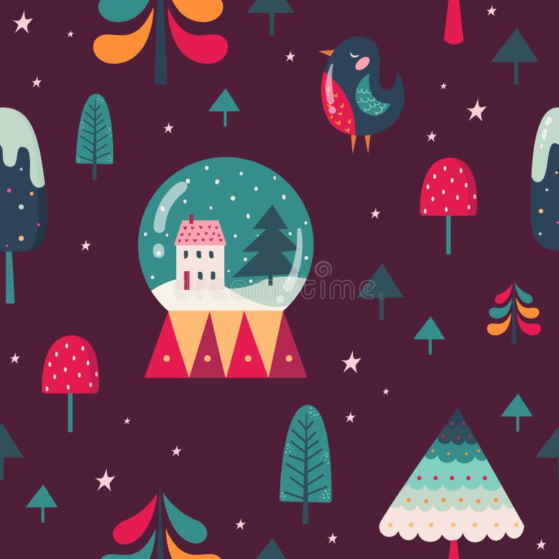 Colorful Christmas Pattern with Cute Snow Globe for Wrapping Paper ...