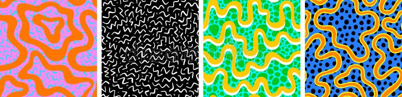 Abstract Colorful Neon Print Seamless Pattern Illustration Set Stock ...