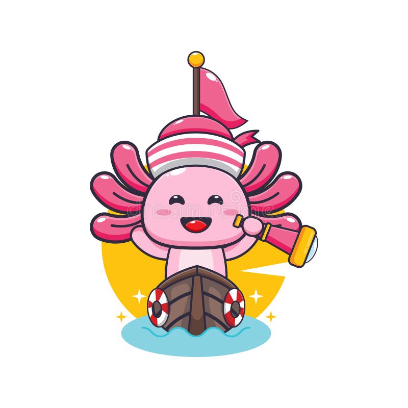 Cute Axolotl Mascot Cartoon Character on the Boat. Stock Vector ...