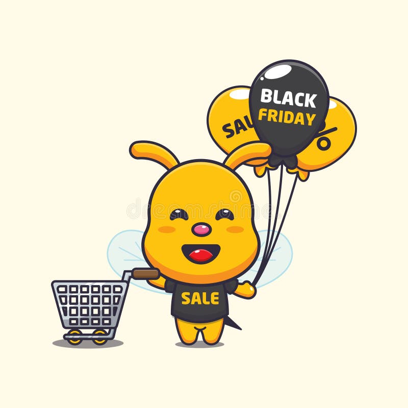 Cute Bee in Black Friday with Balloon and Shopping Cart. Stock Vector ...