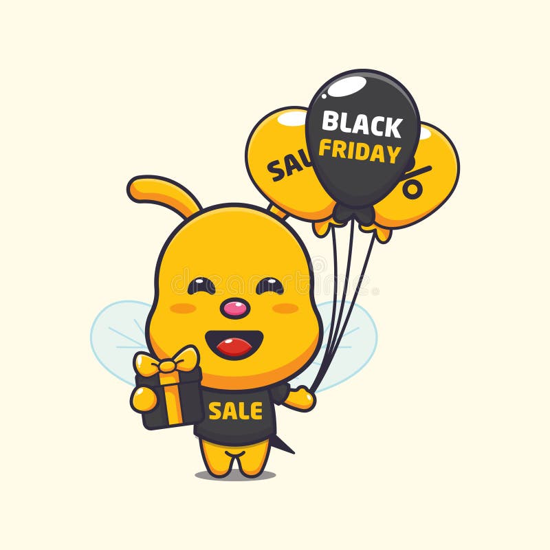 Cute Bee with Gift and Balloon in Black Friday. Stock Vector ...