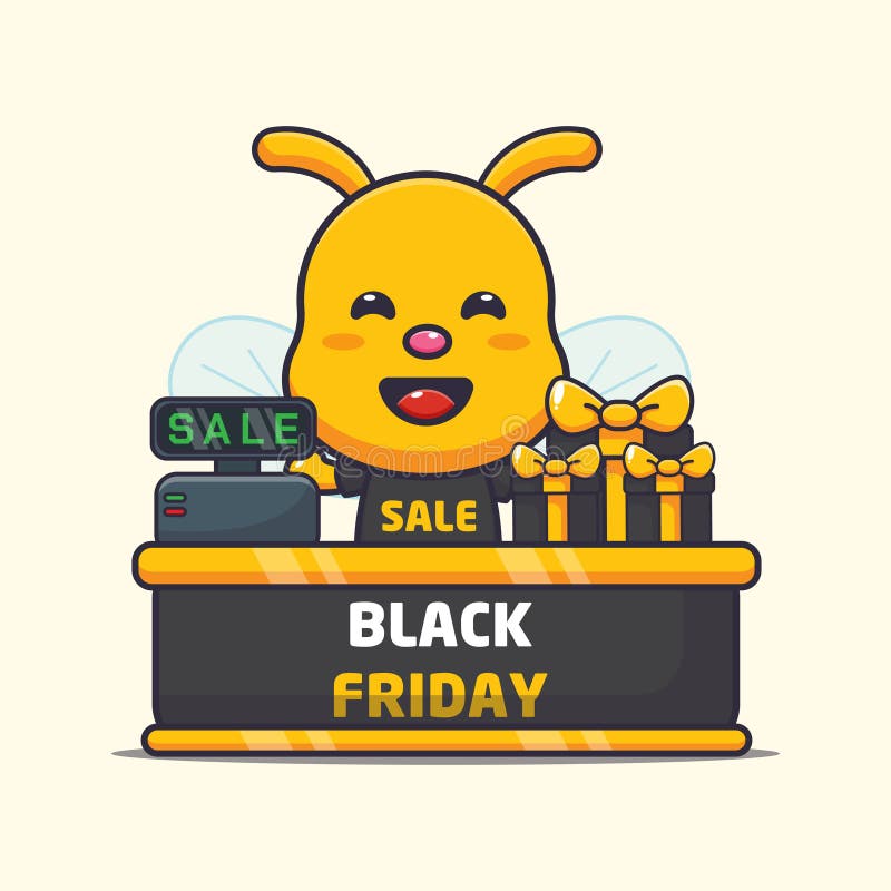 Cute Bee with Cashier Table in Black Friday. Stock Vector ...