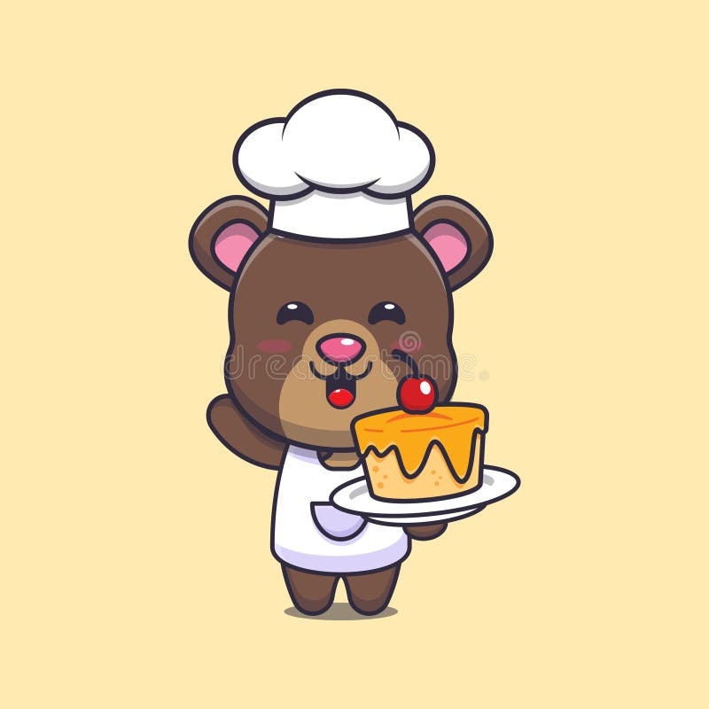 Cute Chef Bear Mascot Cartoon Character with Cake. Stock Vector ...