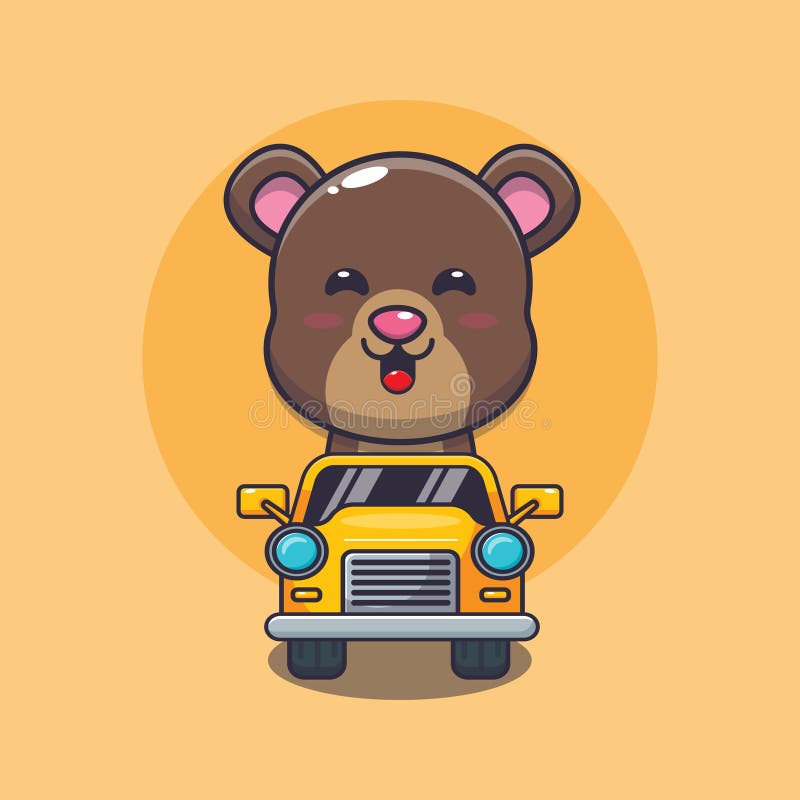 Cute Bear Mascot Cartoon Character Ride on Car. Stock Vector ...
