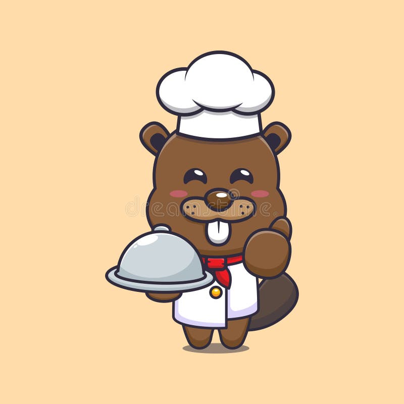 Cute Chef Beaver Mascot Cartoon Character with Dish. Stock Vector ...