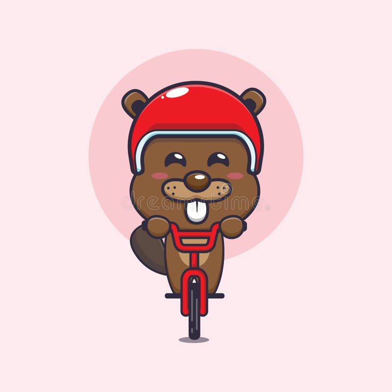 Cute Beaver Mascot Cartoon Character Ride on Bicycle. Stock Vector ...