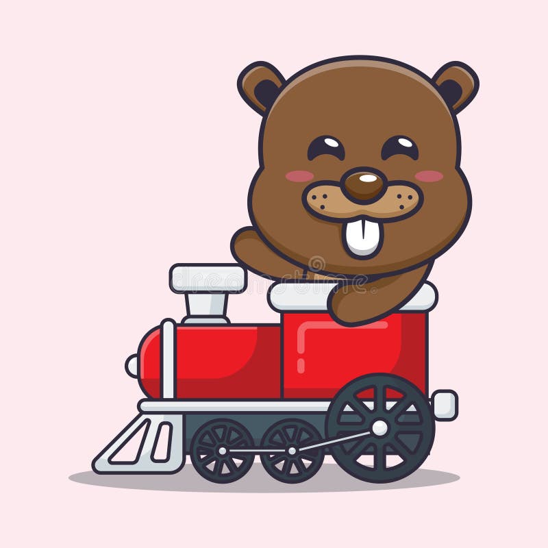 Cute Beaver Mascot Cartoon Character Ride on Train. Stock Vector - Illustration of kawaii, ride ...