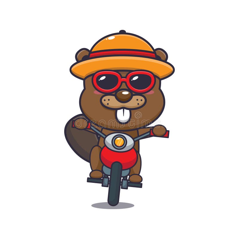Cool Beaver Cartoon Mascot Character in Sunglasses Ride Motorcycle in ...
