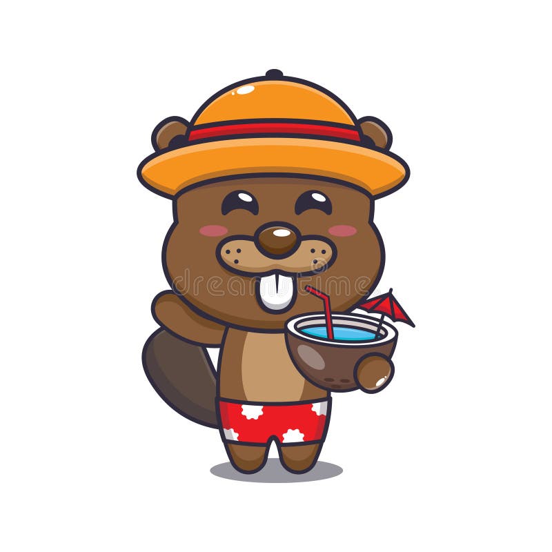 Cute Beaver Cartoon Mascot Character Drink Coconut. Stock Vector ...
