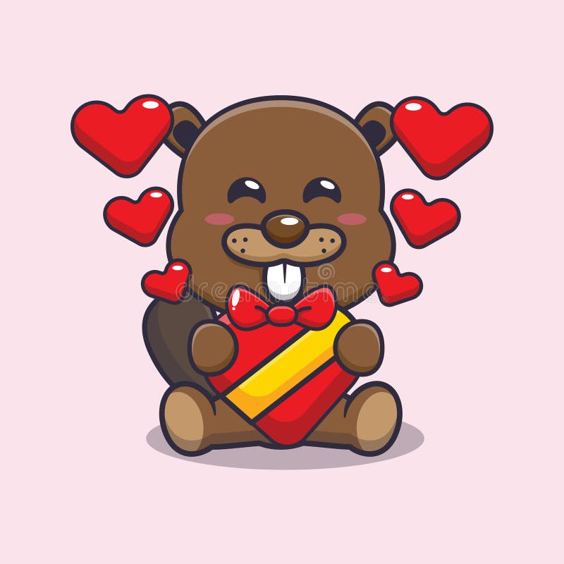 Cute Happy Beaver Cartoon Character in Valentines Day Stock Vector ...