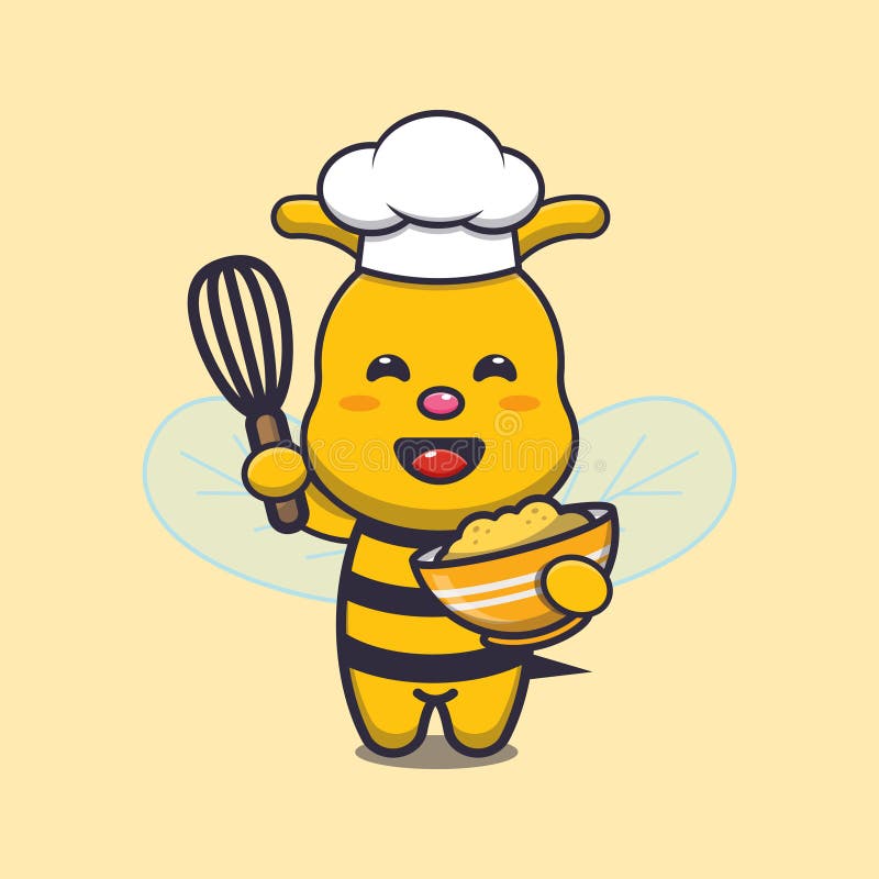 Cute Chef Bee Mascot Cartoon Character with Cake Dough. Stock Vector ...