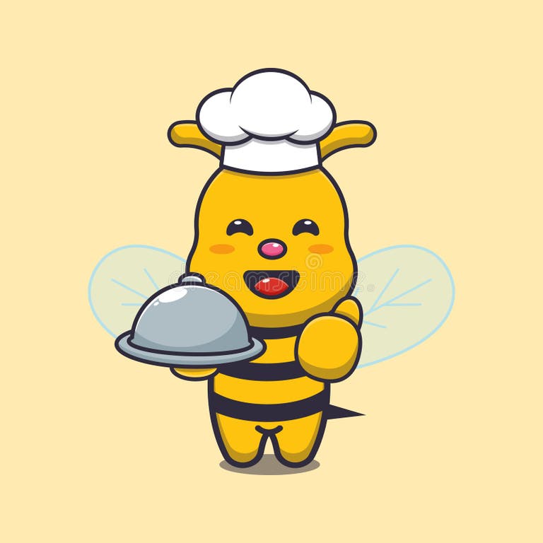Cute Chef Bee Mascot Cartoon Character with Dish. Stock Vector ...