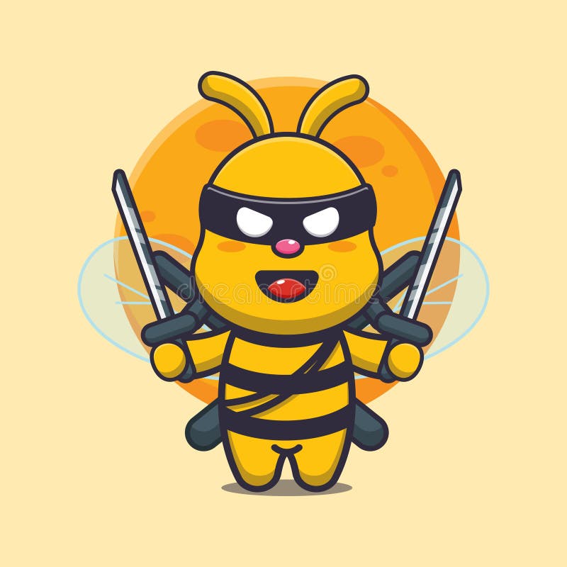 Cute Ninja Bee Cartoon Mascot Illustration. Stock Vector - Illustration ...