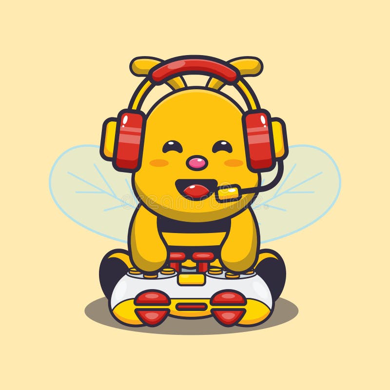 Cute Bee Playing a Game Cartoon Mascot Illustration. Stock Vector ...