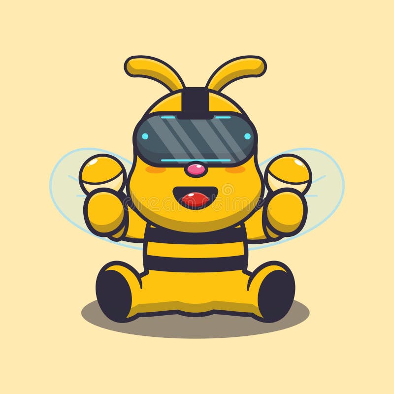 Cute Bee Playing Virtual Reality Cartoon Mascot Illustration. Stock ...