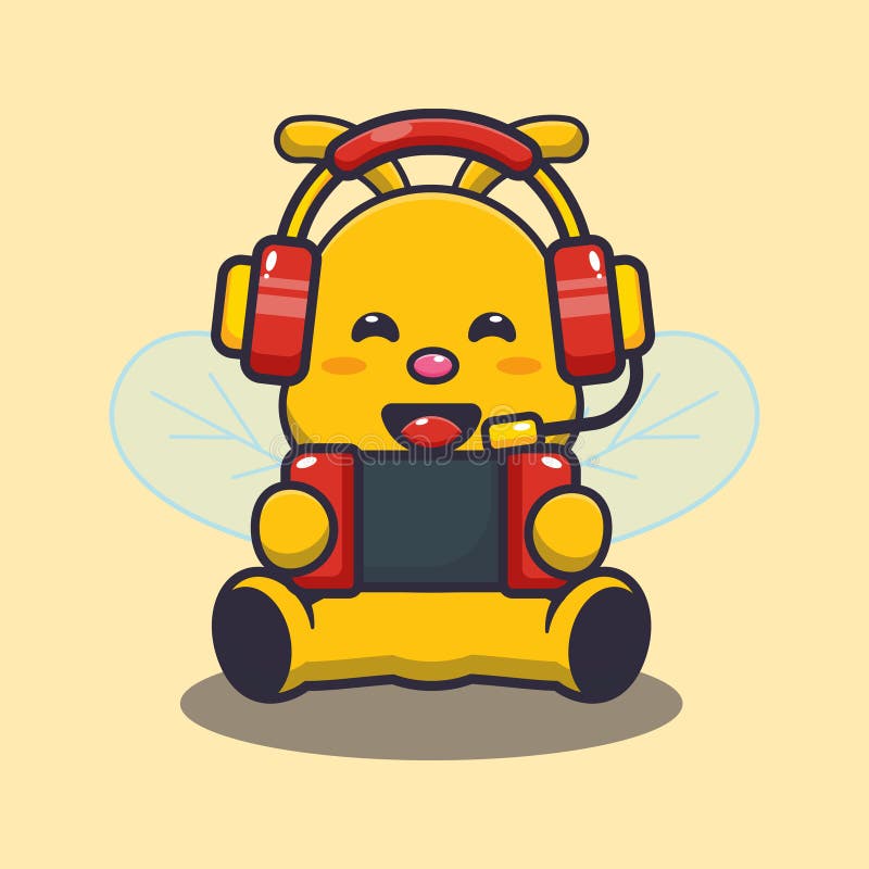 Cute Gaming Bee Cartoon Mascot Illustration. Stock Vector ...