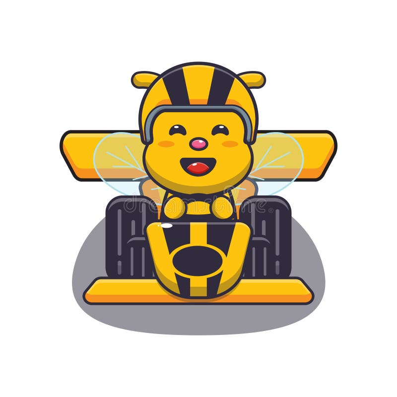 Cute Bee Mascot Cartoon Character Riding Race Car. Stock Vector ...