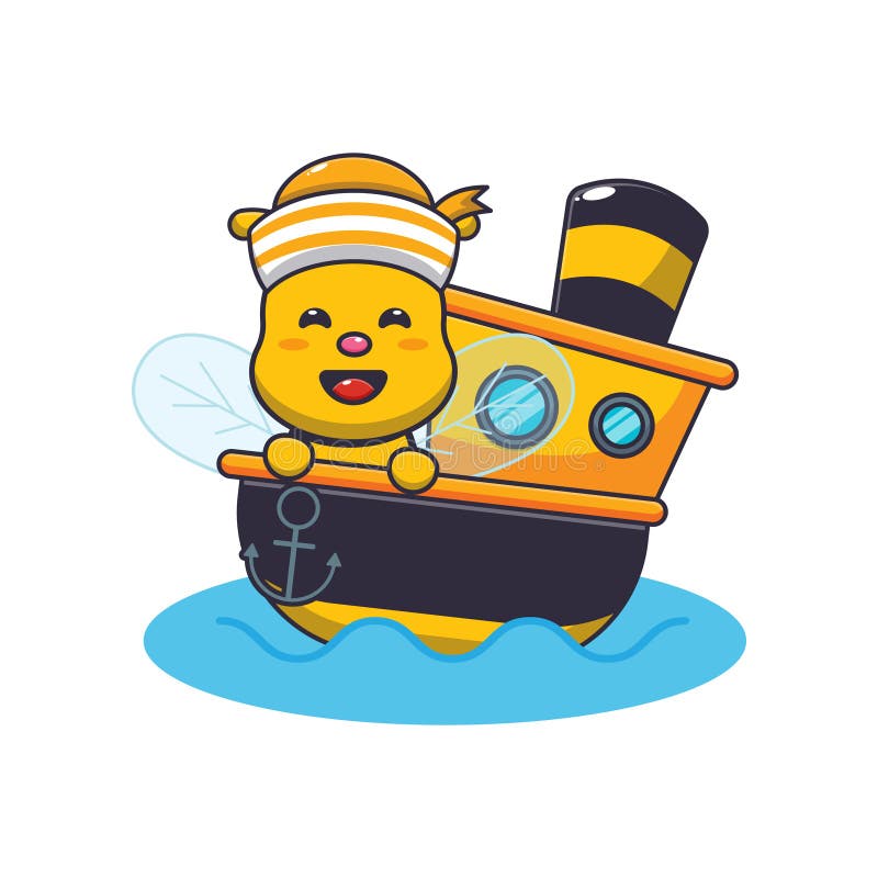 Cute Bee Mascot Cartoon Character on the Ship. Stock Vector ...