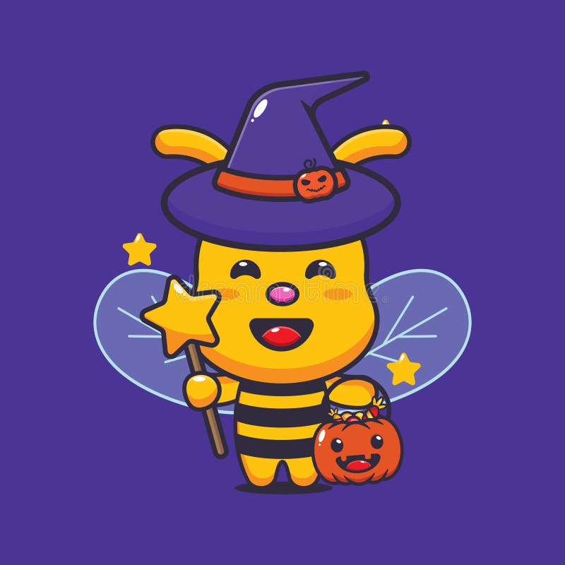 Witch Bee in Halloween Day. Cute Halloween Cartoon Illustration Stock ...