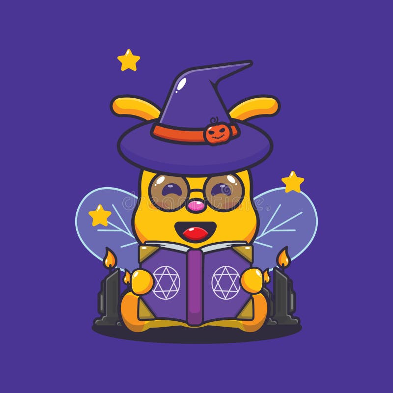 Cute Bee Reading a Book Cartoon Mascot Illustration. Stock Vector ...