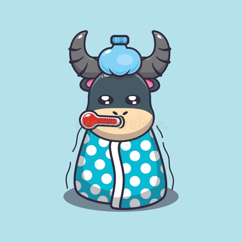 Cute buffalo is sick. stock vector. Illustration of drawings - 263094880