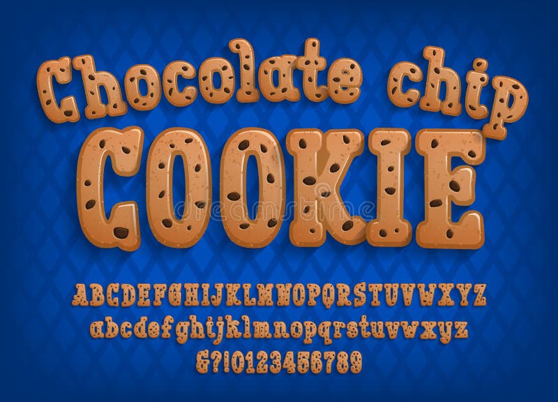 Chocolate Chip Cookie Alphabet Font. Cartoon Cookie Letters and Numbers ...