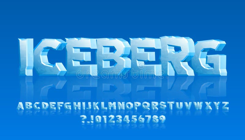 Iceberg Alphabet Font. 3D Cartoon Ice Letters and Numbers with ...