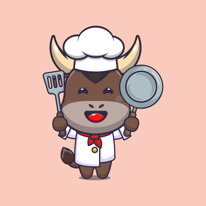 Cute Chef Bull Mascot Cartoon Character. Stock Vector - Illustration of ...
