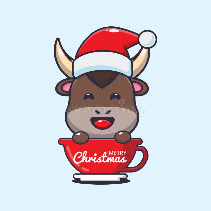 Cute Bull Wearing Santa Hat in Cup. Stock Vector - Illustration of ...