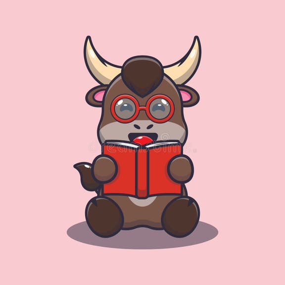 Cute bull reading a book. stock vector. Illustration of page - 263213687