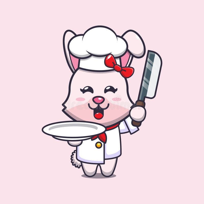 Cute Chef Bunny Mascot Cartoon Character with Knife and Plate. Stock ...