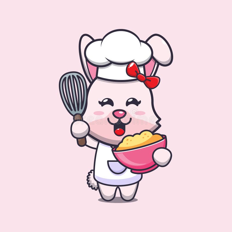 Cute Chef Bunny Mascot Cartoon Character with Cake Dough. Stock Vector ...