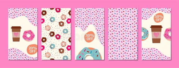 Set Template for Social Networks. Delicious Donuts. Donut Posters Stock ...