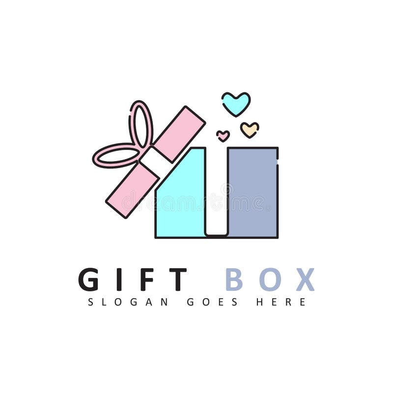 Gift Box Logo with Open Box Cover Style and Heart. Icon Vector ...