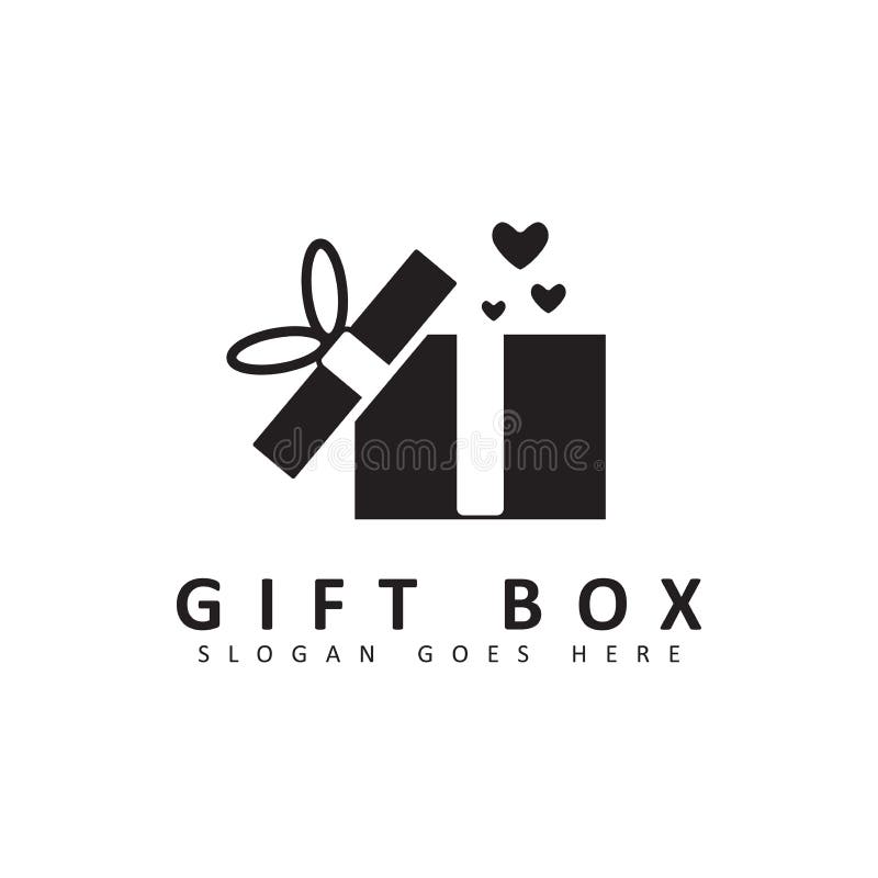Gift Box Logo with Open Box Cover Style and Heart. Icon Vector ...