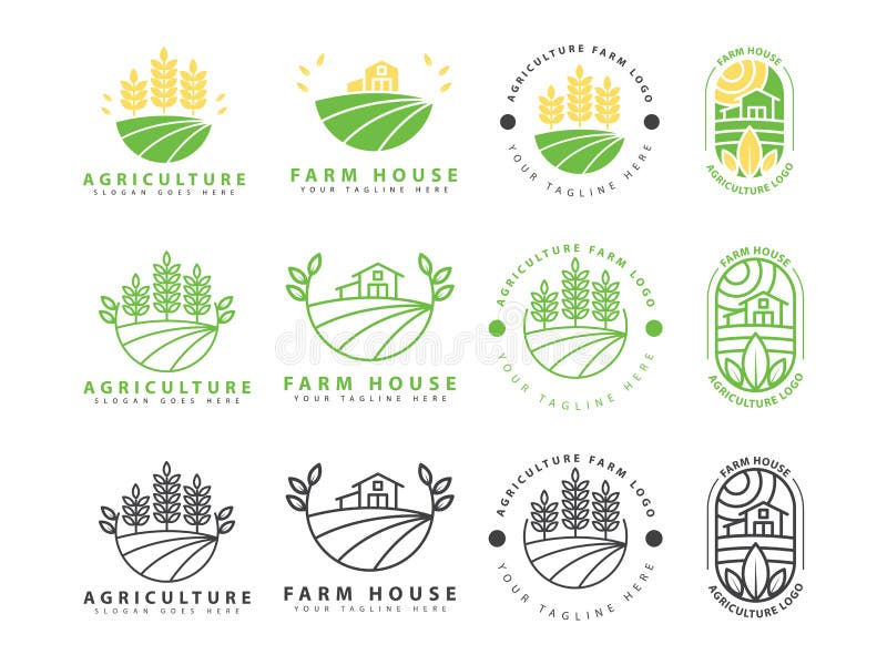 Agriculture Logo Set, Farming Icons, Farming Land, Crop Field, Meadow ...