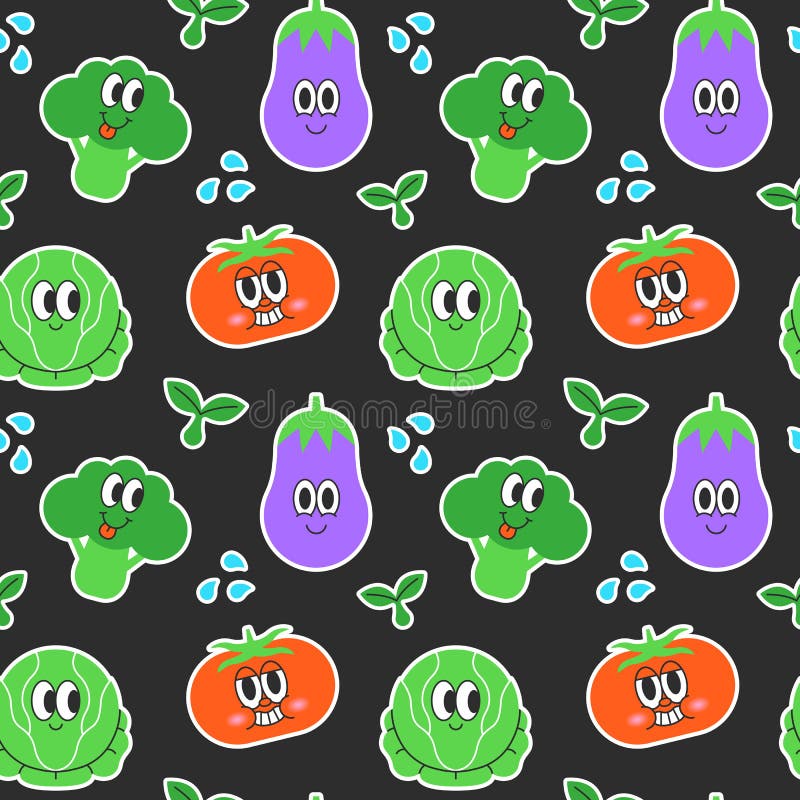 Happy Vegetable Seamless Pattern Stock Vector - Illustration of character, ingredient: 263294469