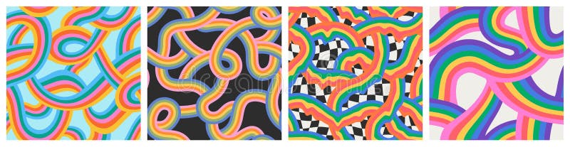 Retro 60s Style Rainbow Seamless Pattern Set Stock Vector ...