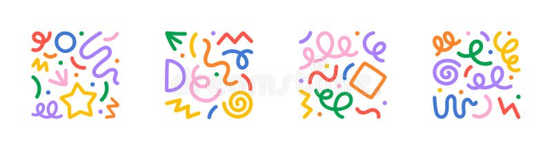 Fun Colorful Line Doodle Shape Set Stock Vector - Illustration of line ...