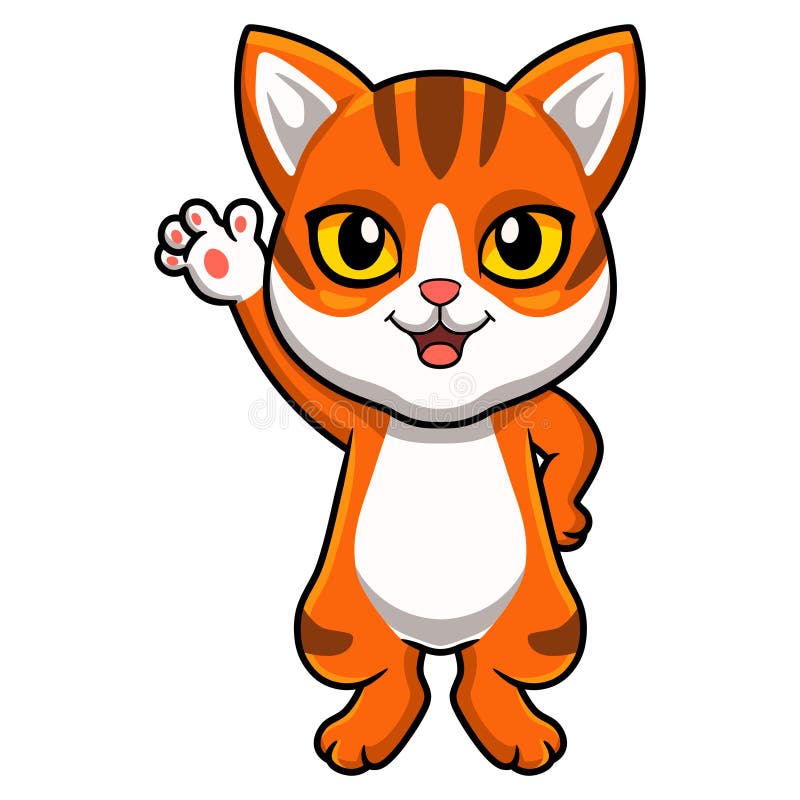 Cute Orange Tabby Cat Cartoon Waving Hand Stock Vector - Illustration ...