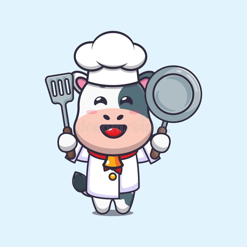 Cute Chef Cow Mascot Cartoon Character. Stock Vector - Illustration of ...