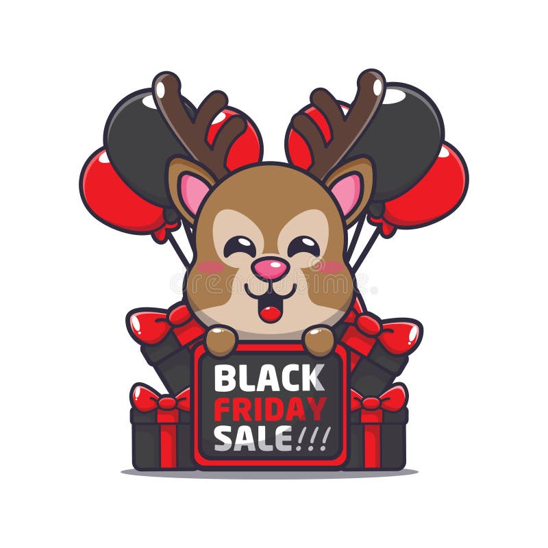 Cute Deer Happy in Black Friday Sale. Stock Vector - Illustration of ...