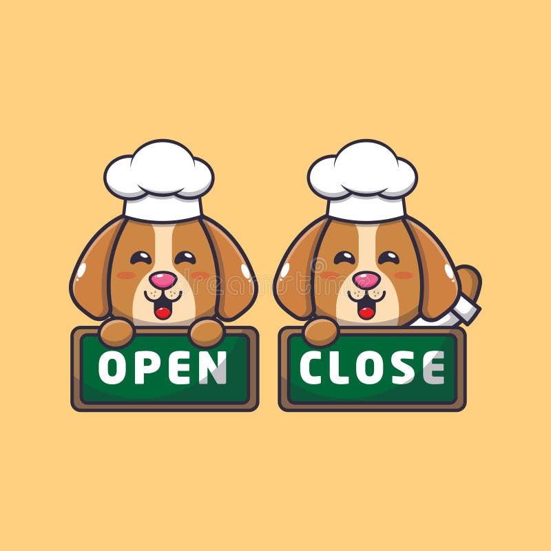 Cute Chef Dog Mascot Cartoon Character with Open and Close Board. Stock ...
