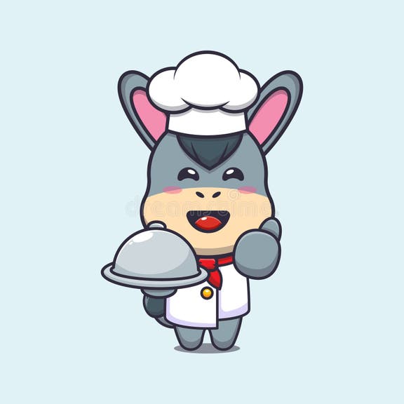 Cute Chef Donkey Mascot Cartoon Character with Dish. Stock Vector ...