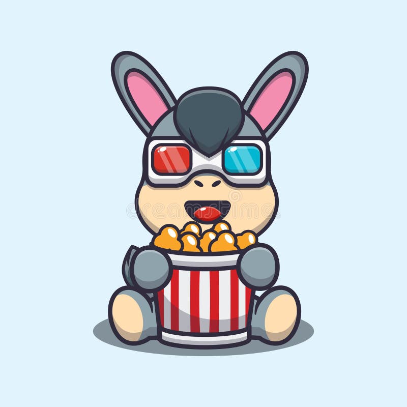 Cute Donkey Eating Popcorn and Watch 3d Movie. Stock Vector ...