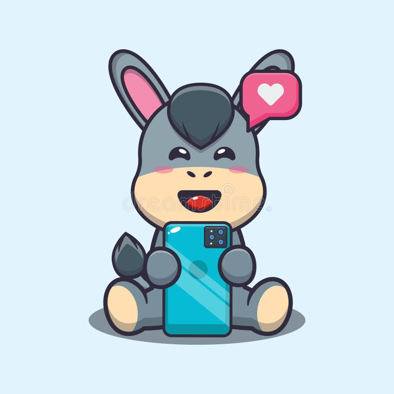 Cute Donkey with Phone Cartoon Vector Illustration. Stock Vector ...