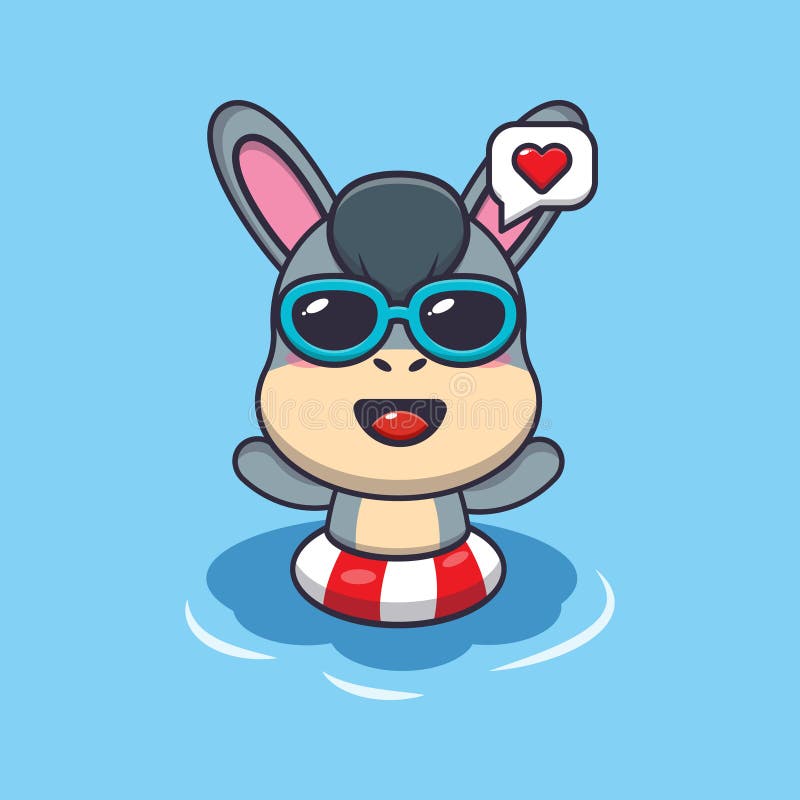Cute Donkey in Sunglasses Swimming on Beach. Stock Vector ...