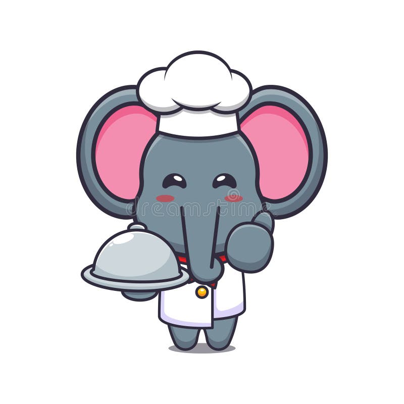 Cute Chef Elephant Mascot Cartoon Character with Dish. Stock Vector ...